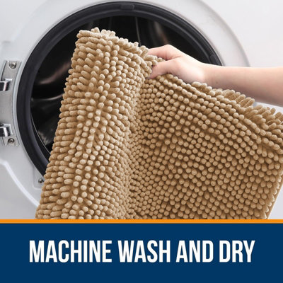 Beige Bath Mats Anti Slip Super Absorbent Luxury Modern Chenille Shower ...