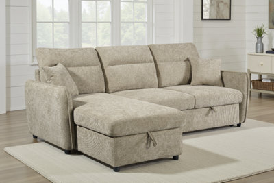 Beige Chenille Fabric 1C2 Corner Sofabed with Storage ARCHIE