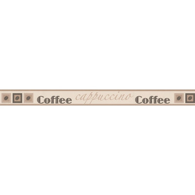 Beige Coffee Cappuccino Writing Cafe Bistro Wallpaper Border, Self ...