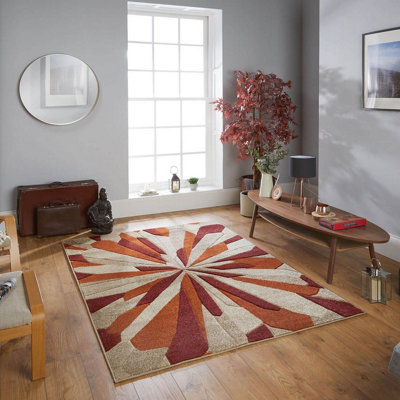 Beige Easy to Clean Optical 3D Yellow Modern Rug for Dining Room-160cm ...