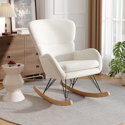 Beige Faux Wool Rocking Chair Relax Rocker Chair Relaxing Recliner ...