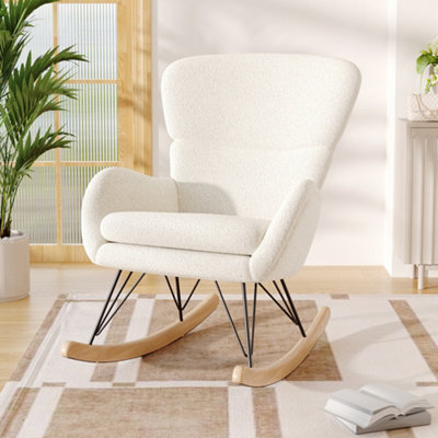 Beige Faux Wool Rocking Chair Relax Rocker Chair Relaxing Recliner ...