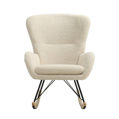Beige Faux Wool Rocking Chair Relax Rocker Chair Relaxing Recliner ...