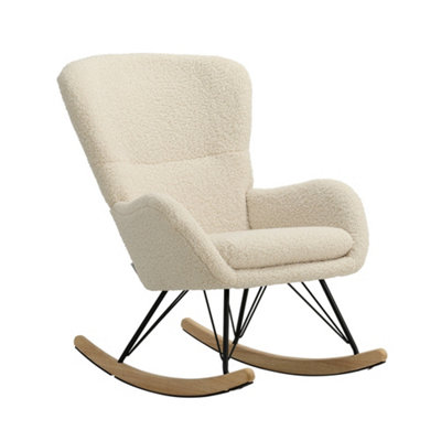 Beige Faux Wool Rocking Chair Relax Rocker Chair Relaxing Recliner ...