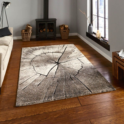 Beige Funky Modern Easy to Clean Abstract Rug For Dining Room-120cm X ...