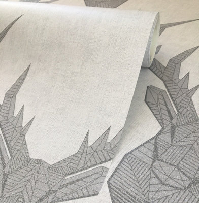 Beige Geometric Stag head Wallpaper