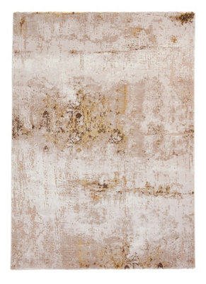 Beige/Gold Abstract Rug, 1cm Thick Stain-Resistant Rug, Modern Rug for ...