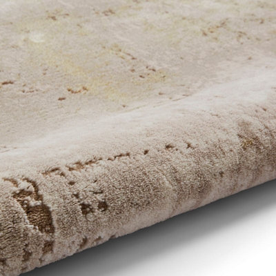 Beige/Gold Abstract Rug, 1cm Thick Stain-Resistant Rug, Modern Rug for ...