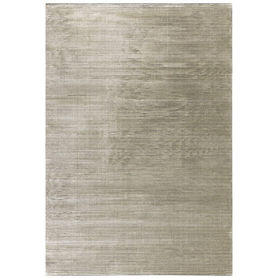 Beige Green Plain Striped 11mm Thick Anti-Shed Rug For Bedroom, Dining ...