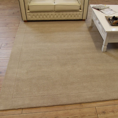 Beige Handmade Modern Plain Wool Easy to Clean Handmade Rug For Bedroom ...