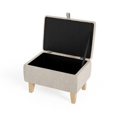 BEIGE LINEN UPHOLSTERED LIVINGROOM HALLWAY STORAGE OTTOMAN FOOT STOOL ...