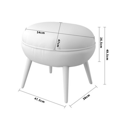 Beige Linen Upholstered Oval Footstool with Wooden Legs W 540 x D 470 x ...