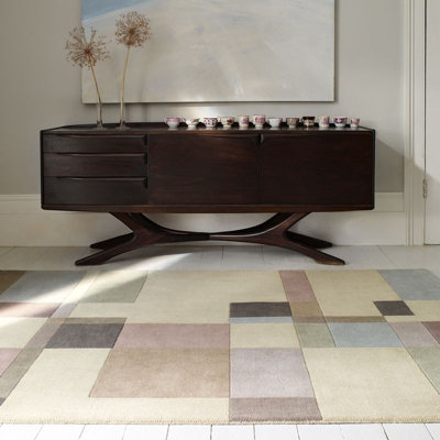 Beige Luxurious Modern Wool Geometric Handmade Rug For Living Room ...