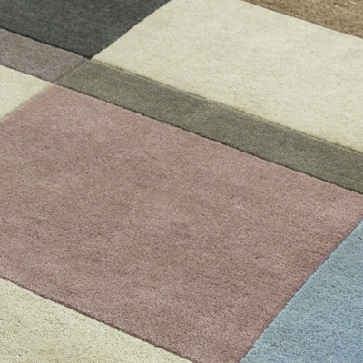 Beige Luxurious Modern Wool Geometric Handmade Rug For Living Room ...