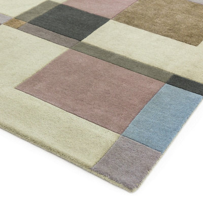 Beige Luxurious Modern Wool Geometric Handmade Rug For Living Room ...