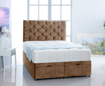 Beige Naples Foot Lift Ottoman Bed With Memory Spring Mattress And ...