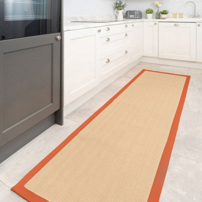 Beige Natural Jute Herringbone Pattern Non Slip Rust Border Rug 70cm x ...