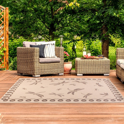 Beige Outdoor Rug, Animal Bordered Stain-Resistant Rug For Patio Decks ...
