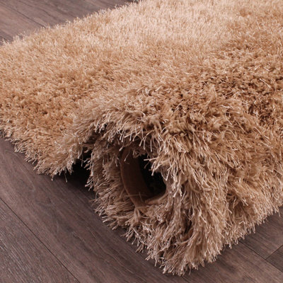 Beige Plain Shaggy Handmade Sparkle Easy to Clean Rug For Dining Room ...