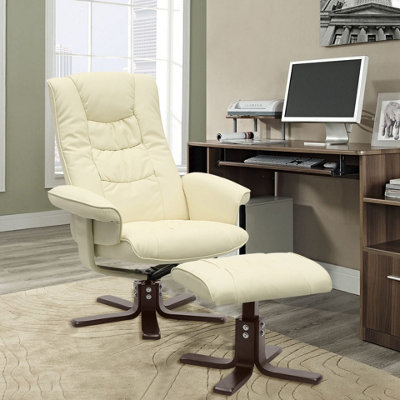 Beige PU Leather Adjustable Computer Chair with Ottoman Reading Chair ...