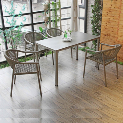 Beige rattan wicker garden outdoor four 4 seater bistro table and ...