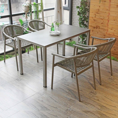 Beige rattan wicker garden outdoor four 4 seater bistro table and ...