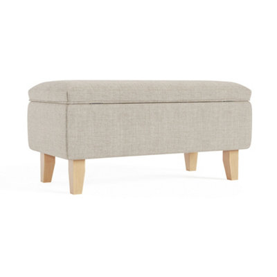 Beige Rectangular Linen Upholstered Storage Ottoman Bench Bed End Bench ...