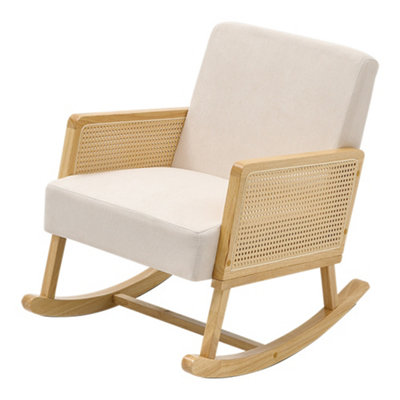 Beige Rocking Chair with Wood Frame Upholstered Recliner Armchair ...