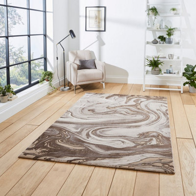 Beige/Silver Abstract Modern Easy to clean Rug for Dining Room Bed Room ...