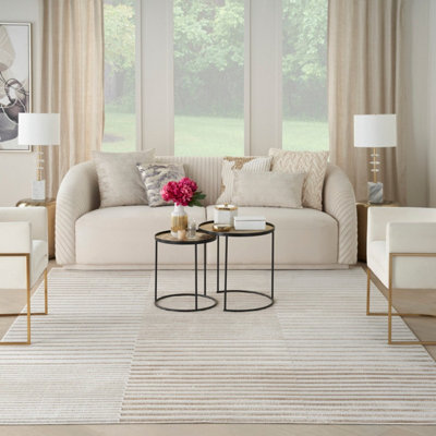 Beige Silver Striped Modern Living Room Bedroom & Dining Room Rug-239cm ...