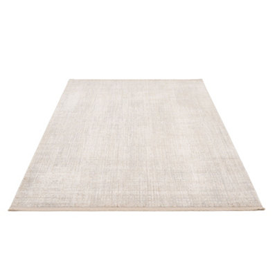Beige Super Soft Abstract Fringed Lustre Area Rug 70x240cm