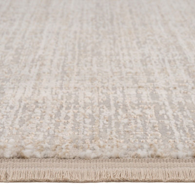 Beige Super Soft Abstract Fringed Lustre Area Rug 70x240cm | DIY at B&Q