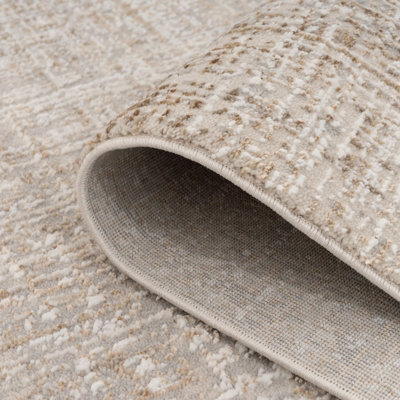 Beige Super Soft Abstract Fringed Lustre Area Rug 70x240cm