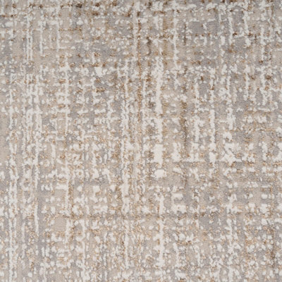 Beige Super Soft Abstract Fringed Lustre Area Rug 70x240cm