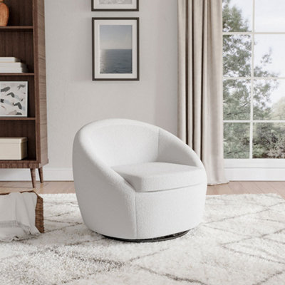 Beige Teddy Fabric Swivel Armchair Bucket Chair Accent Boucle Chair Tub ...