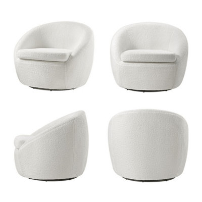 Beige Teddy Fabric Swivel Armchair Bucket Chair Accent Boucle Chair Tub ...