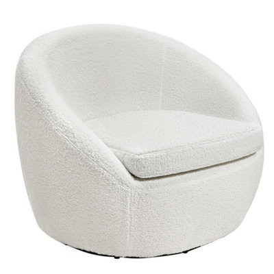 Beige Teddy Fabric Swivel Armchair Bucket Chair Accent Boucle Chair Tub ...