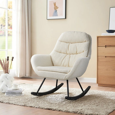 Beige Teddy Fleece Upholstered Rocking Chair