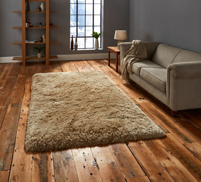 Beige Thick Shaggy Plain Handmade Modern Acrylic Rug for Living Room ...