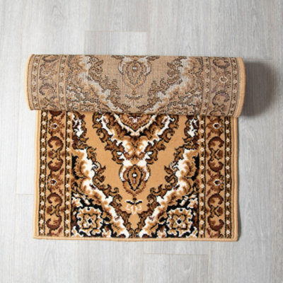 Beige Traditional Medallion Hard Wearing Runner Mat - Texas - 60x150CM ...