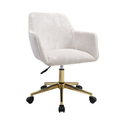Beige Velvet Fabric Upholstered Desk Chair Swivel Task Chair with Gold Base