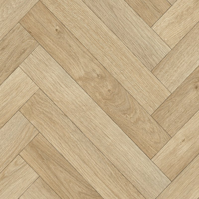 Beige Wood Effect Herringbone Vinyl Flooring For LivingRoom, Kitchen, 2 ...
