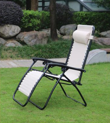 Beige Zero Gravity Garden Reclining Chair Sun Lounger Recliner Outdoors Summer Patio