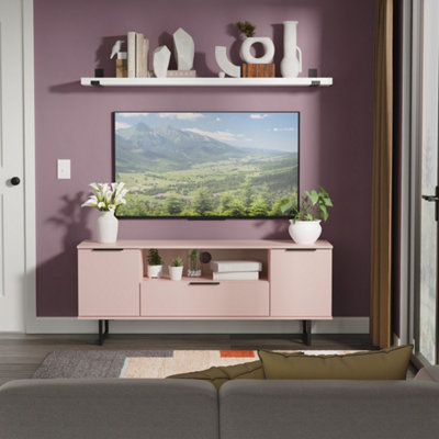Beijing 2 Door 1 Drawer Wide TV Unit in Kobe Pink (Ready Assembled)