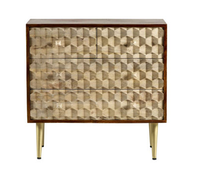 Beijing Mango Wood Chest - 4 Drawers with Gold Geometric Pattern