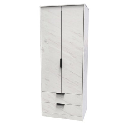 Beijing Tall 2 Drawer Wardrobe in Marble (Ready Assembled)