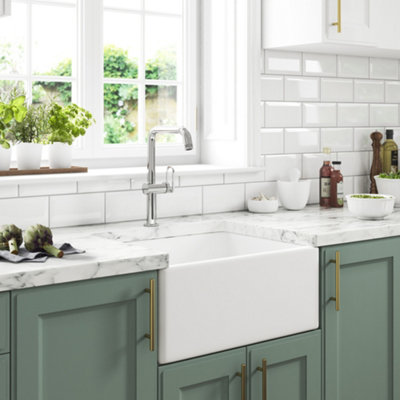 Belfast Ceramic Kitchen Sink 595x455 Gloss White | DIY at B&Q