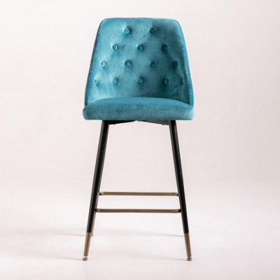 Belgravia Bar Stool Velvet Buttons Back Turquoise Seat Black Brass Base ...