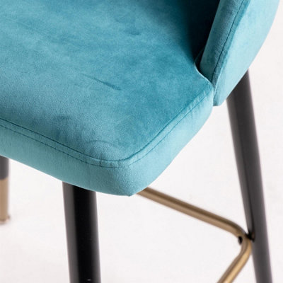 Belgravia Bar Stool Velvet Buttons Back Turquoise Seat Black Brass Base ...