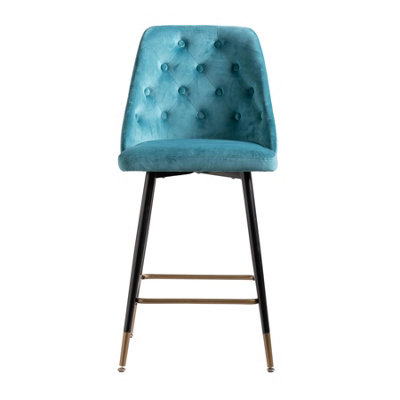 Belgravia Bar Stool Velvet Buttons Back Turquoise Seat Black Brass Base ...